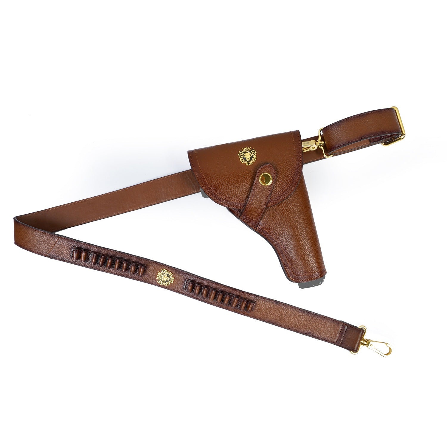 Bullets Holder Gun Cover & Buckle Strap Tan Textured Leather (MTO)