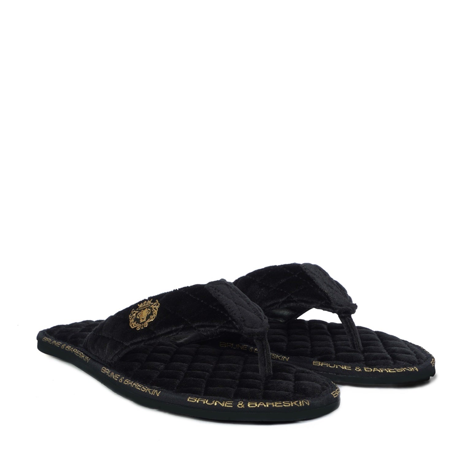 V-Shaped Quilted Slippers with Black Brand Lining Velvet