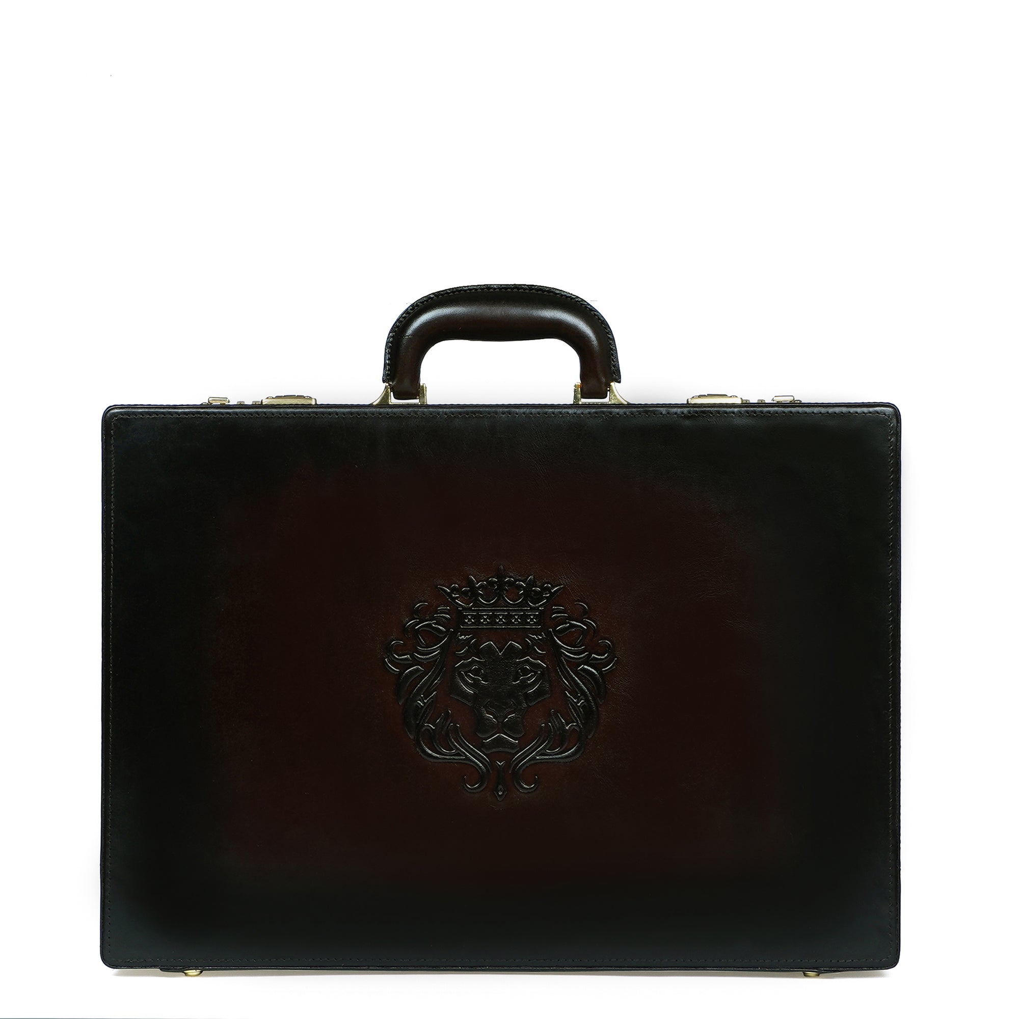 Hand Painted Office Briefcase In Dark Brown Leather Hard Case With Num