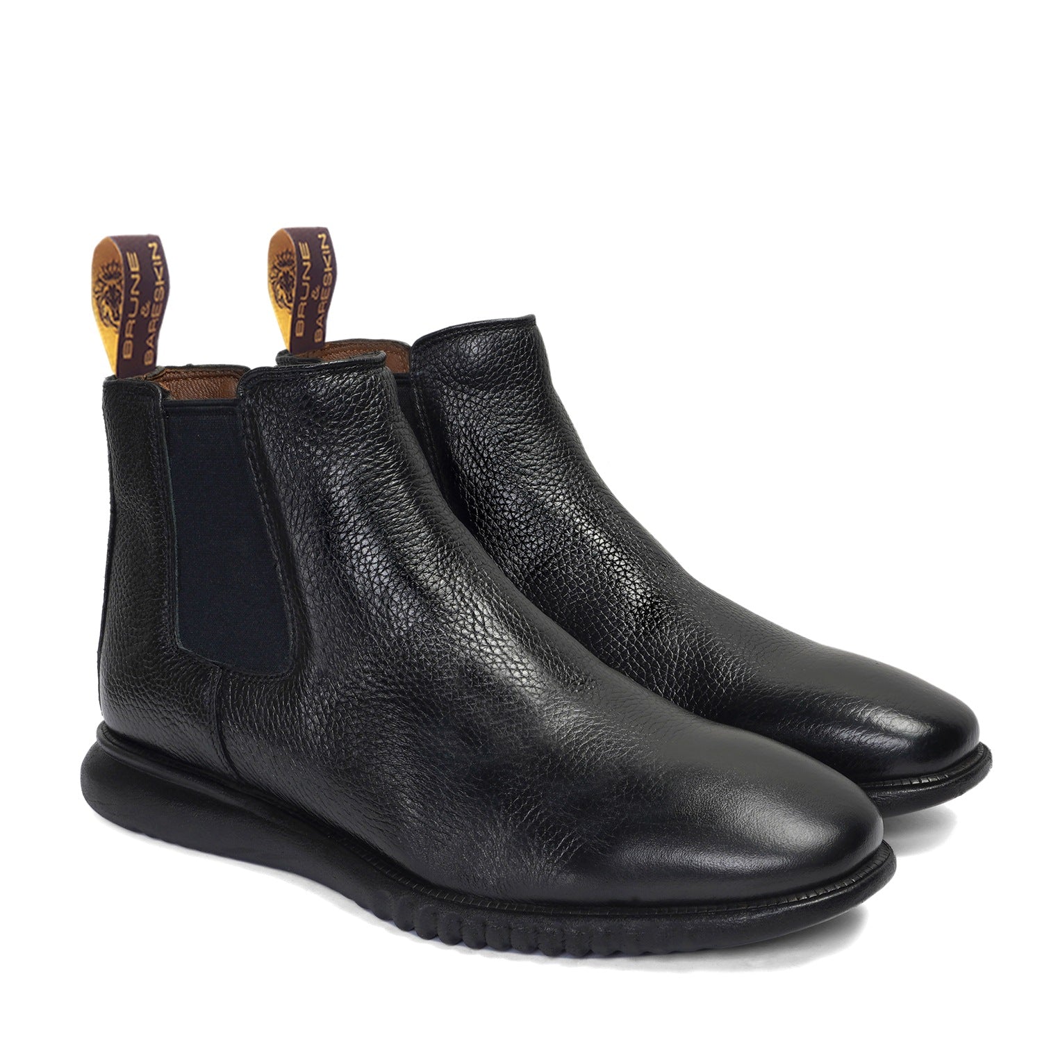 Black Textured Leather Chelsea Boot with Light weight sole by Brune