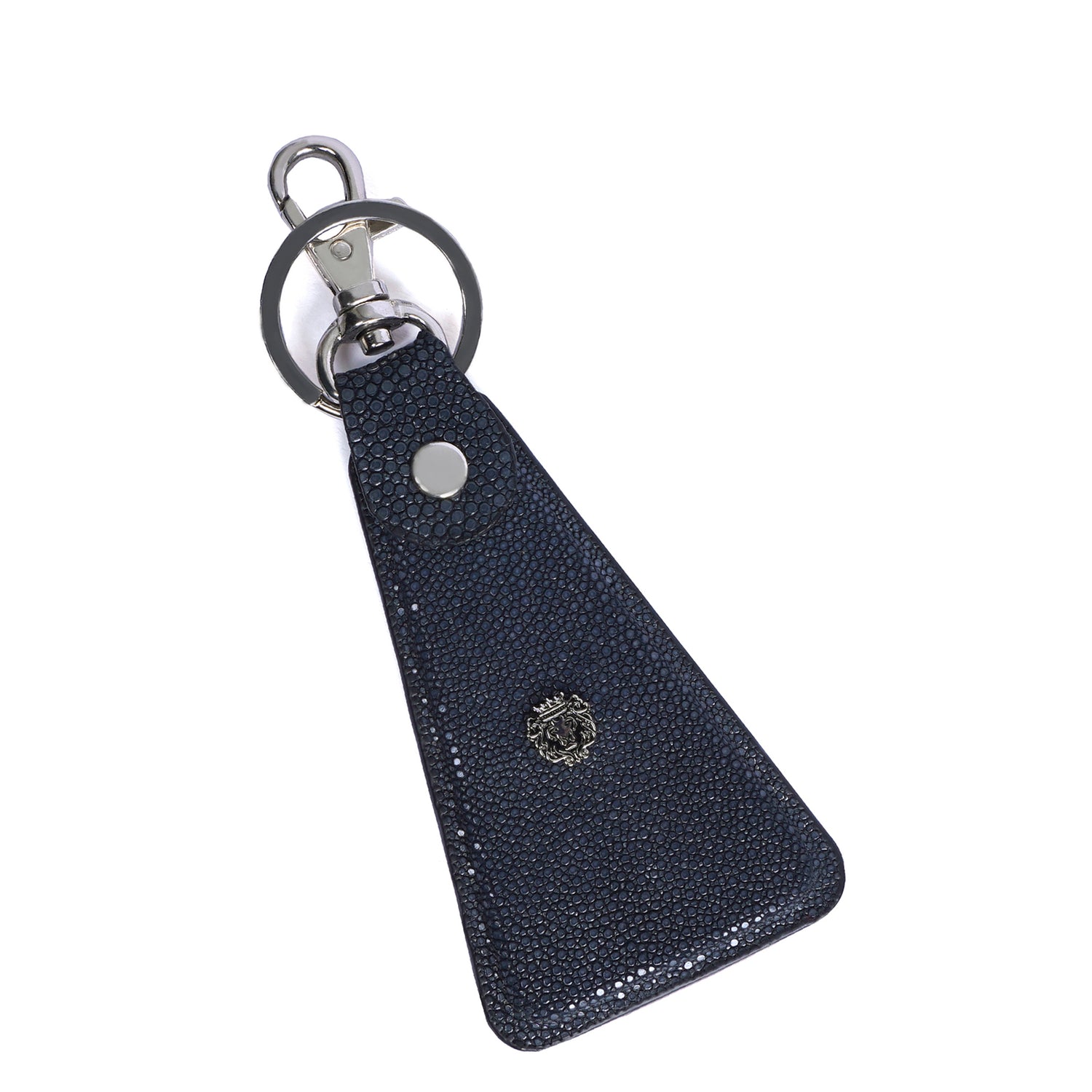 Grey Triangular Keychain Stingray Fish Leather With Catch Lock Design