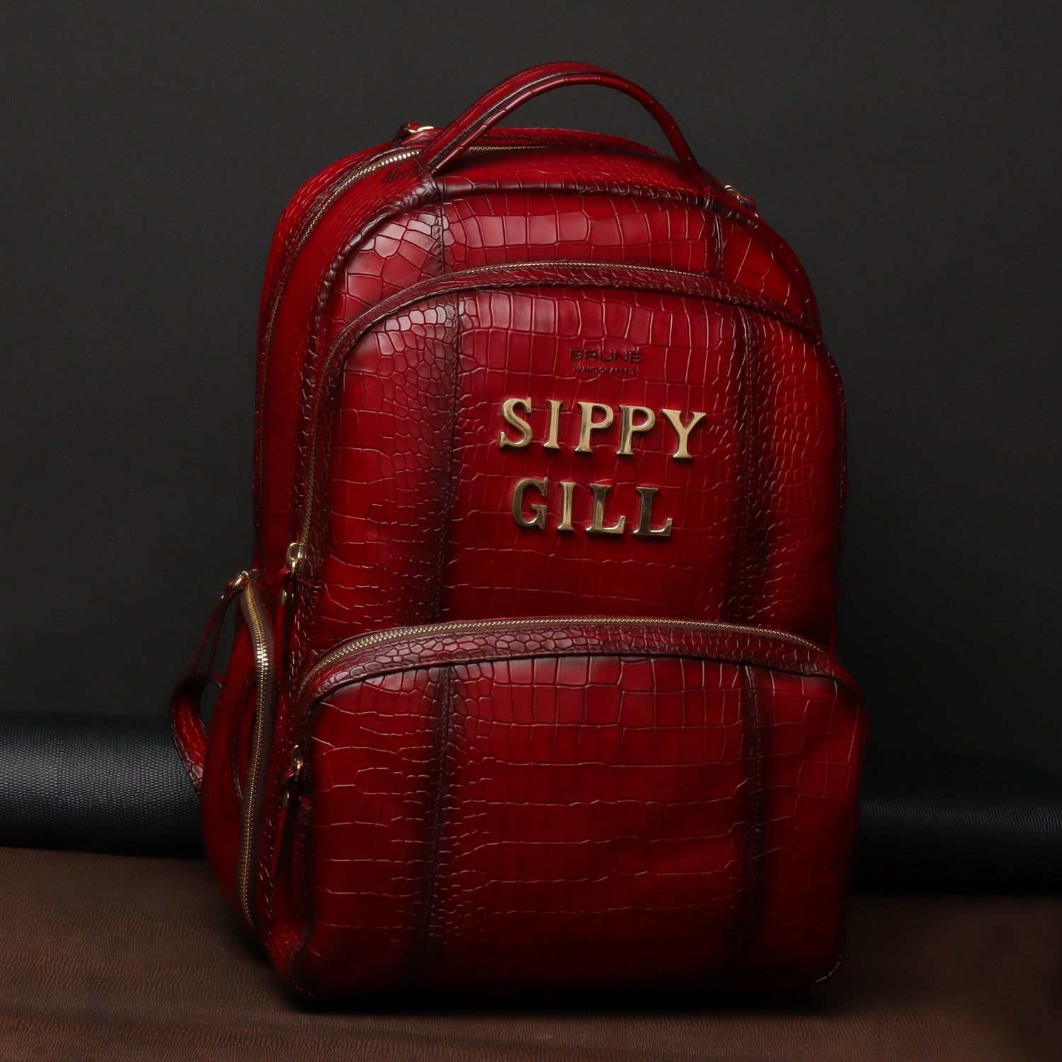 Handcrafted Wine Leather SIPPY GILL Initials Backpack by Brune & Bares